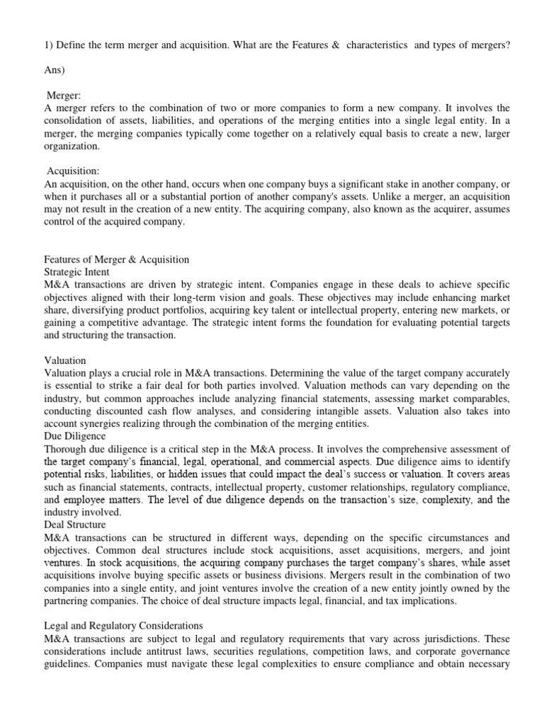 M & A Unit 1 | PDF | Mergers And Acquisitions | Valuation (Finance)