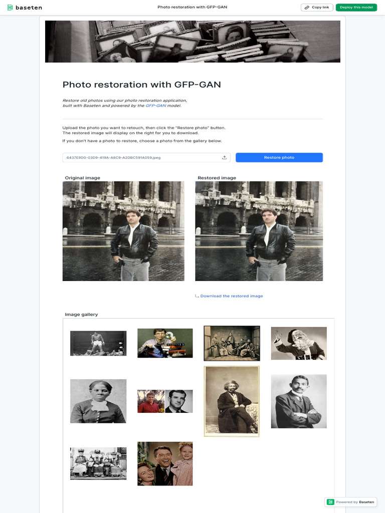 Photo Restoration With GFP-GAN Deploy Your Models On Baseten 2 | PDF