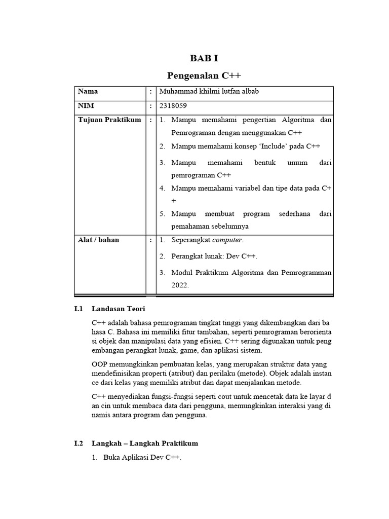 Tugas Algoritma Praktikum 1 | PDF | Metode & Bahan Ajar | Komputer