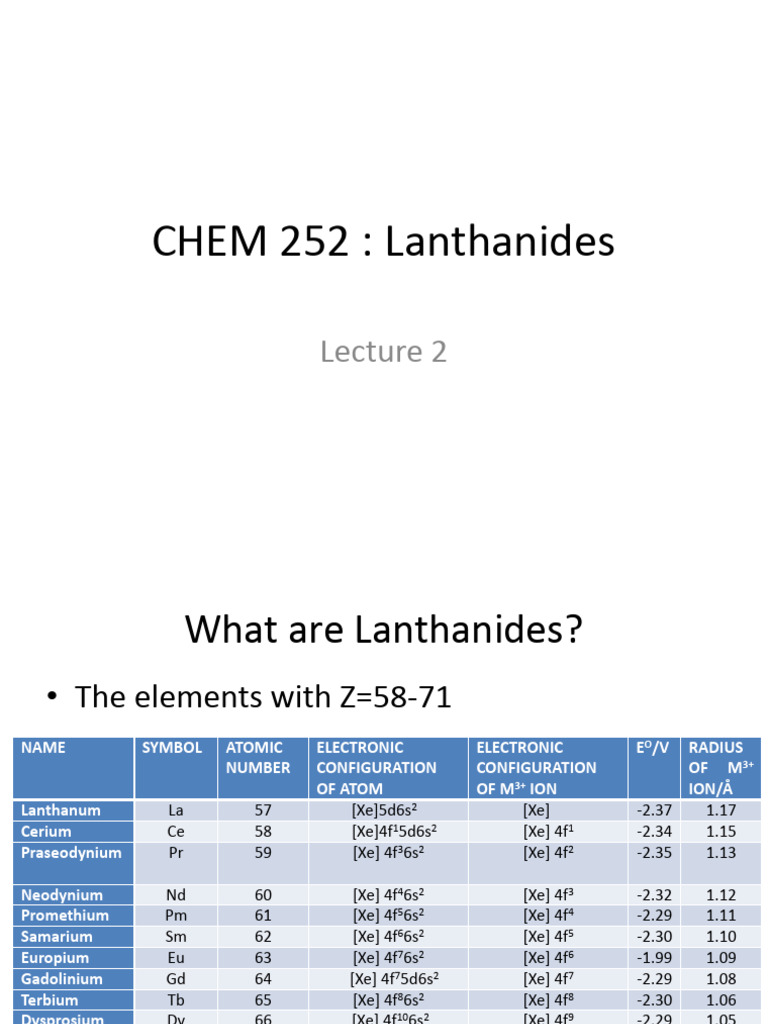 CHEM 252 Lecture 2 | Download Free PDF | Lanthanide | Atoms CHEM 252 Lecture 2 | Download Free PDF | Lanthanide | Atoms