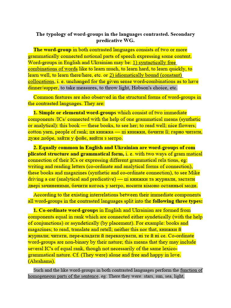 5 The Typology of Word Groups in The Languages Contrasted Secondary | PDF | Phrase | Preposition ...