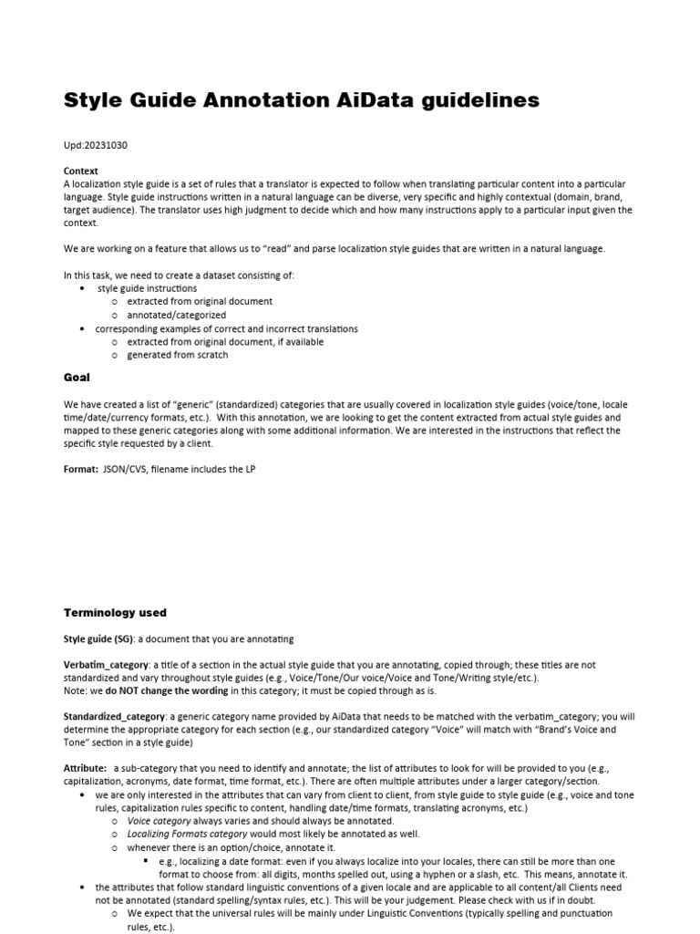 Style Guide Annotation AiData Guidelines - 20231030 | PDF | Letter Case ...