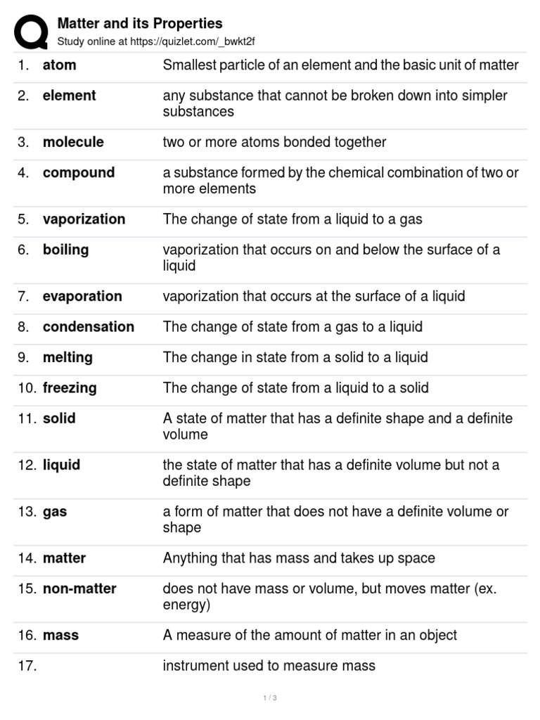 W2 L2 Matter and Its Properties ALL Vocabulary WORDS | PDF | Mixture | Matter