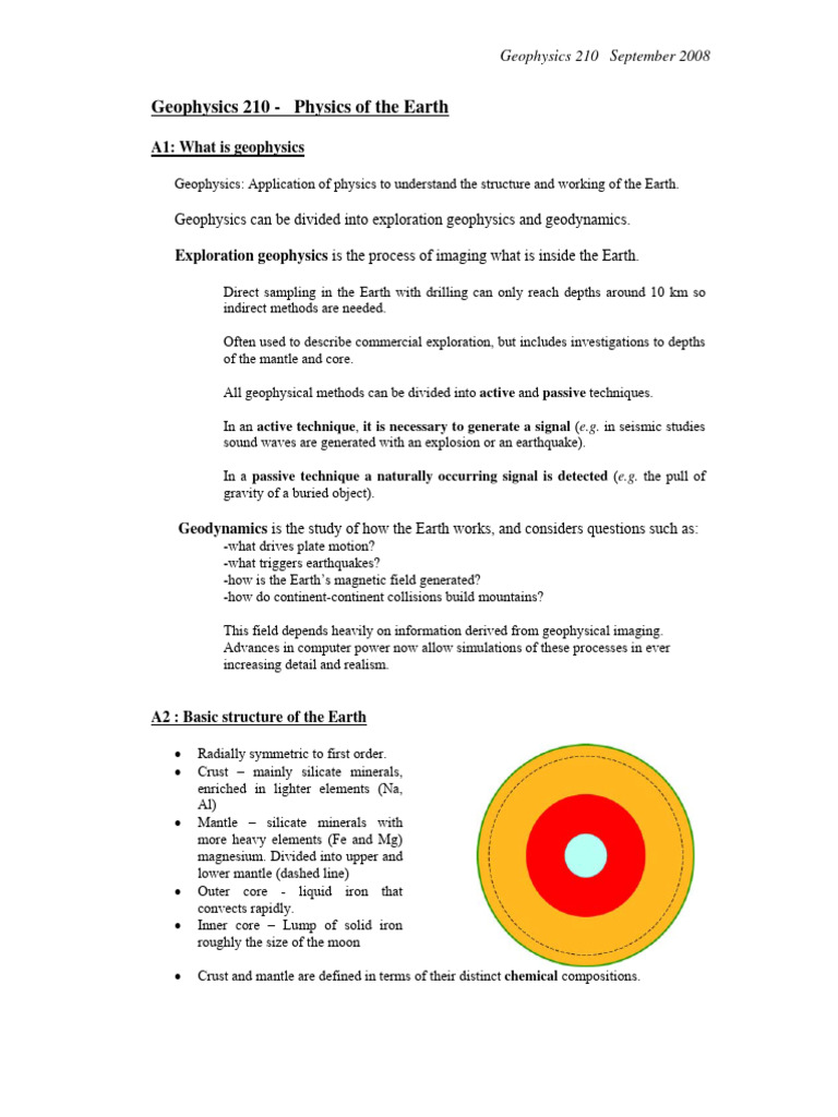 Geophysics 210 - Physics of The Earth: A1: What Is Geophysics | PDF ...