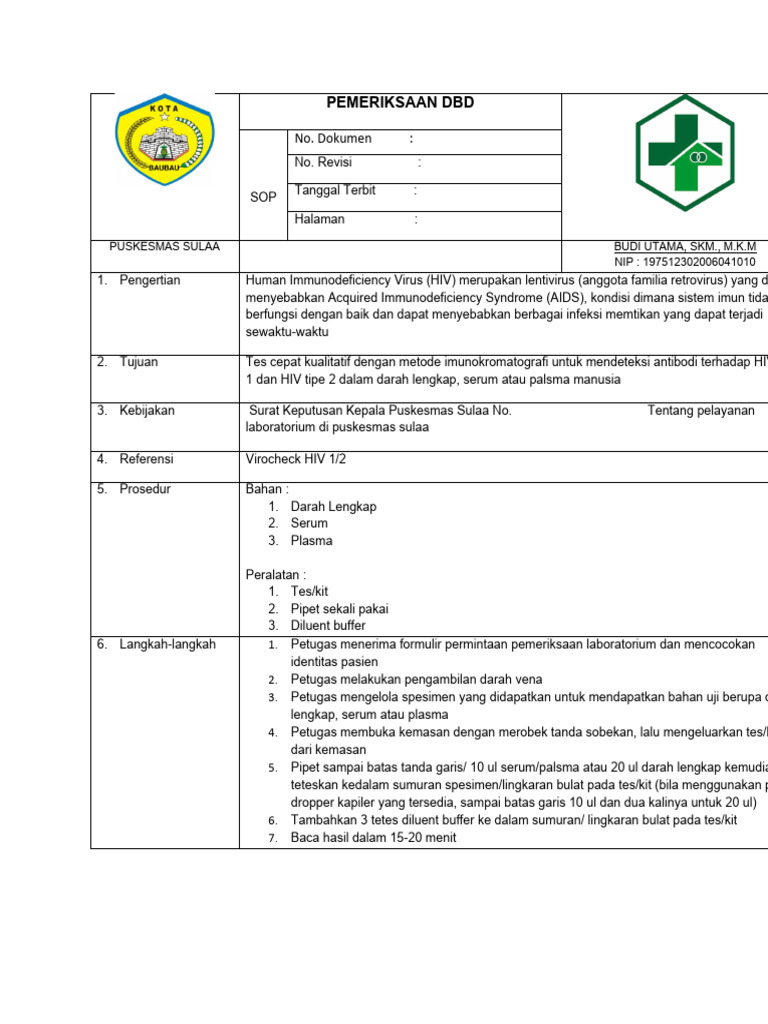 Sop Pemeriksaan DBD | PDF