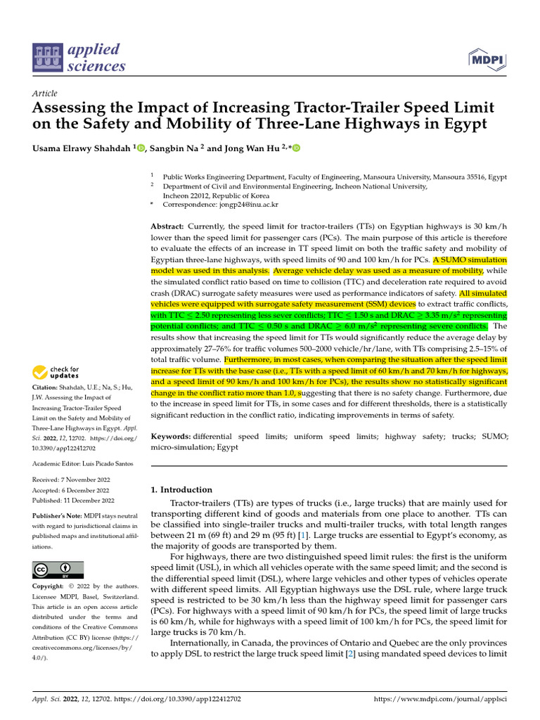 Assessing The Impact of Increasing Tractor-Trailer Speed Limit | PDF ...