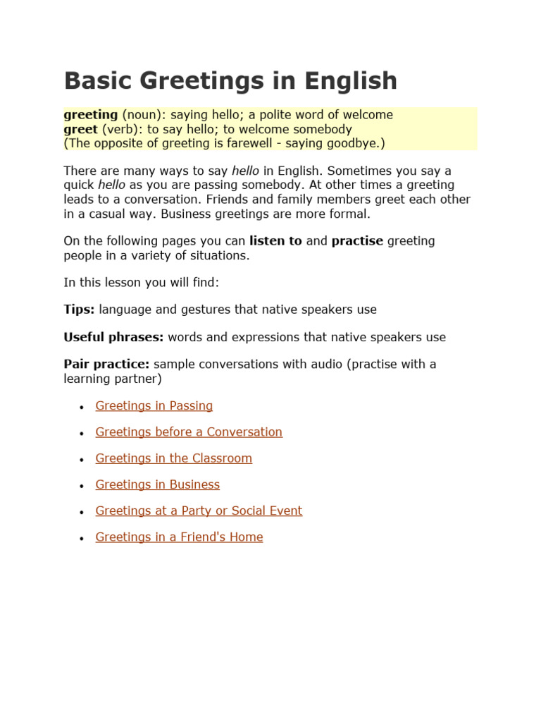 Basic Greeting in English | PDF | Madam | Linguistics