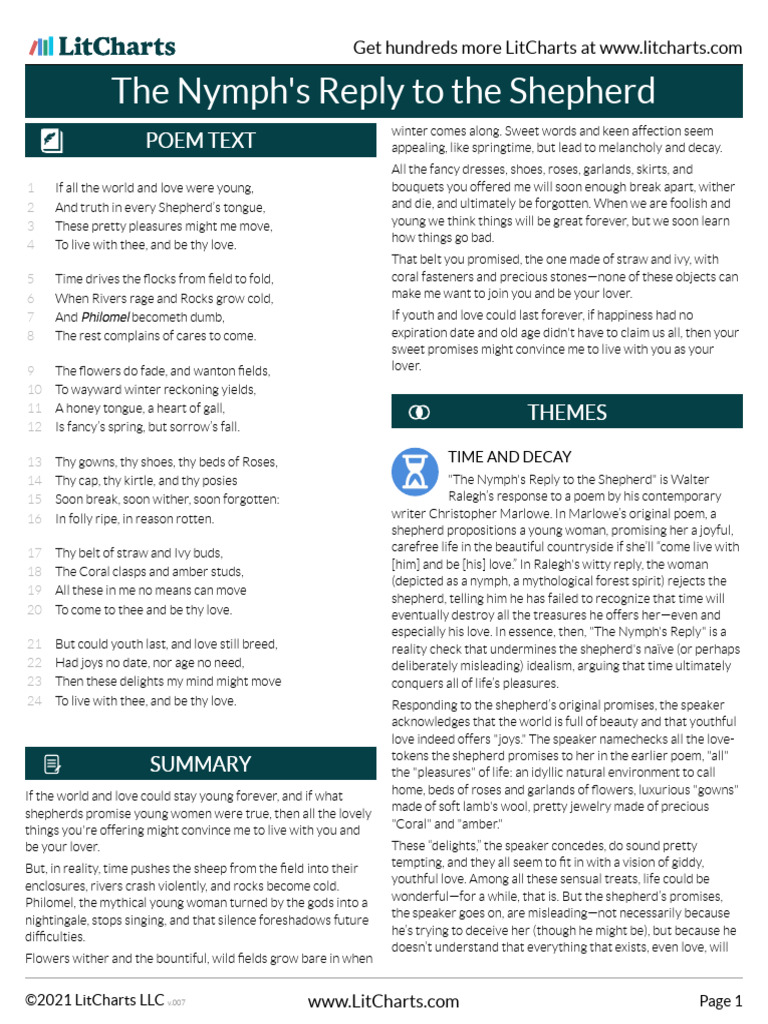 LitCharts The Nymph S Reply To The Shepherd | PDF
