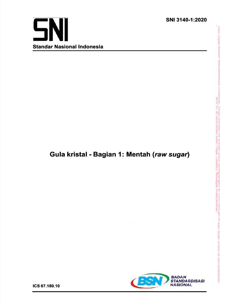SNI 3140.1-2020 Gula Kristal Mentah | PDF