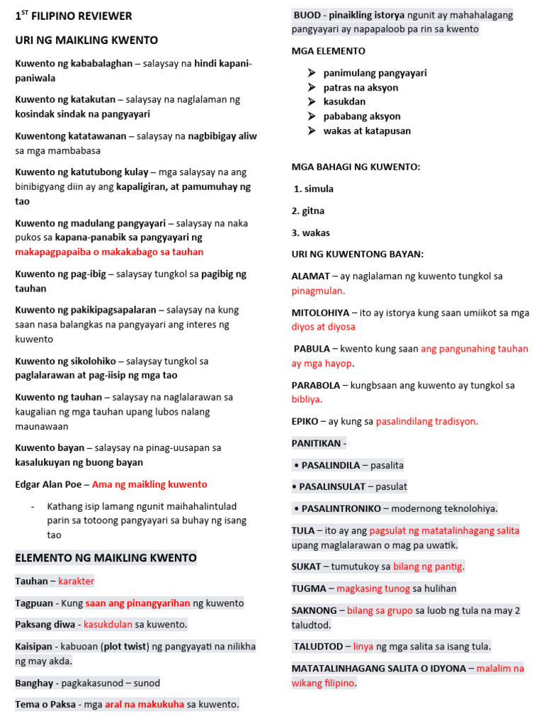 1ST Filipino Reviewer | PDF