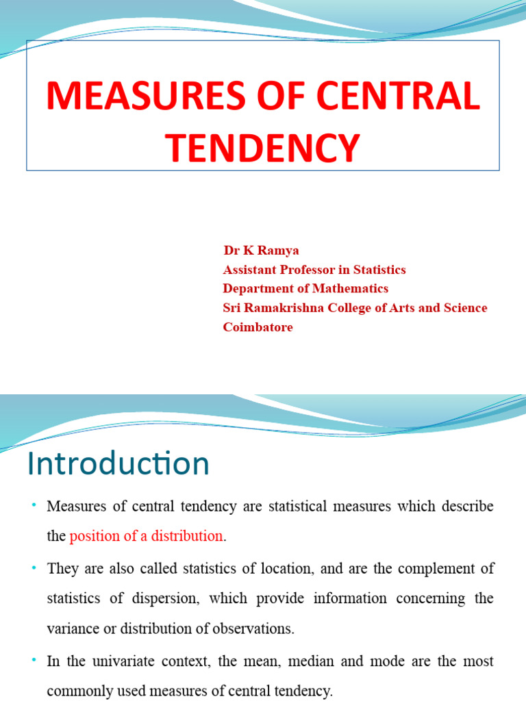 Measures of Central Tendency | PDF | Mean | Median Measures of Central Tendency | PDF | Mean | Median