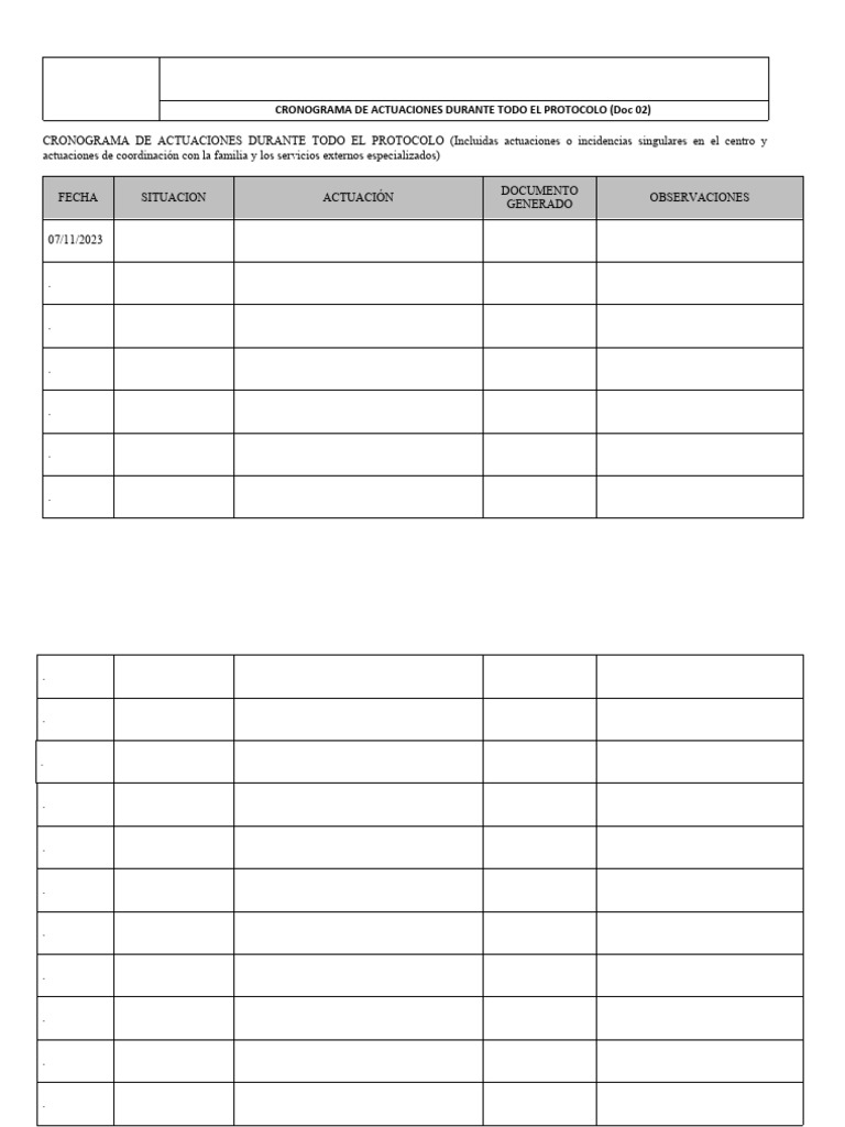 02 Cronograma de Actuaciones Del Protocolo | PDF