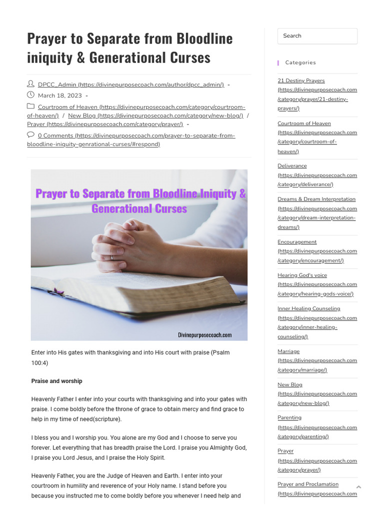 Prayer To Separate From Bloodline Iniquity & Generational Curses - Divine Purpose Counseling ...