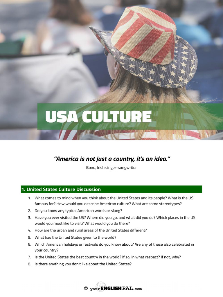 Your English Pal ESL Lesson Plan United States Culture Student v2 | PDF ...