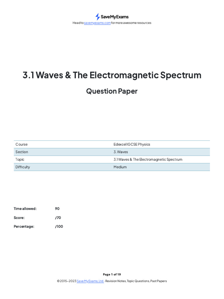 Edexcel IGCSE Physics: Waves Exam Paper | PDF | Electromagnetic ...