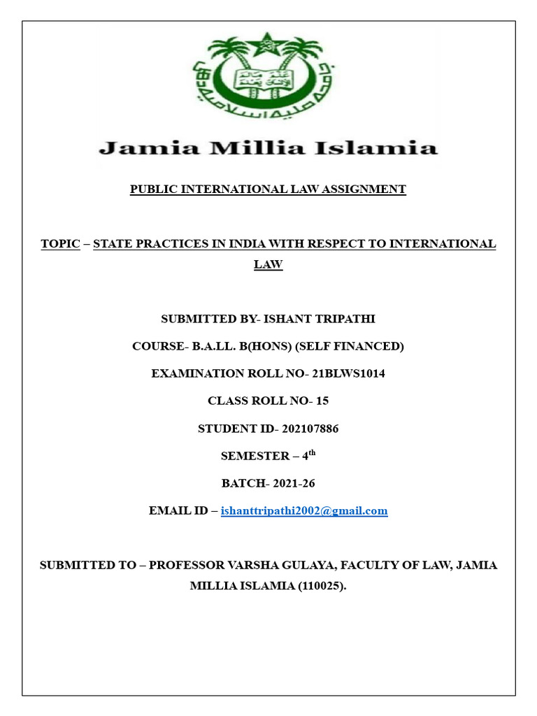 Public International Law Assignment | PDF | Treaty | International Law