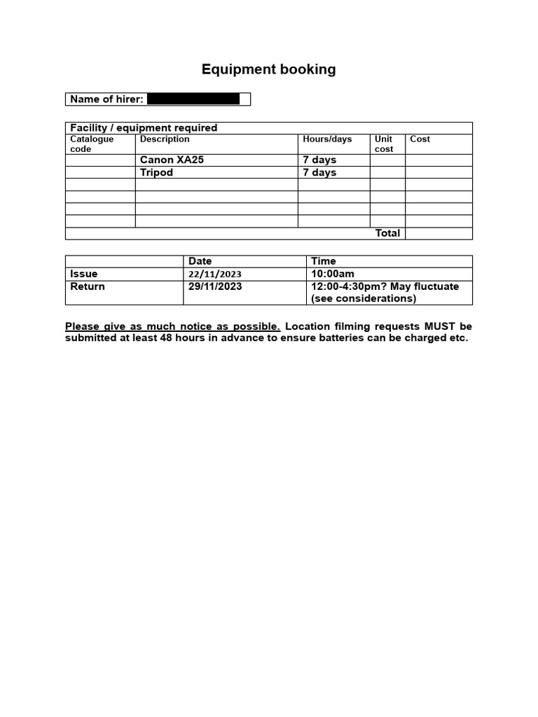 HM Equipment Booking Form Mi | PDF | Risk | Hazards