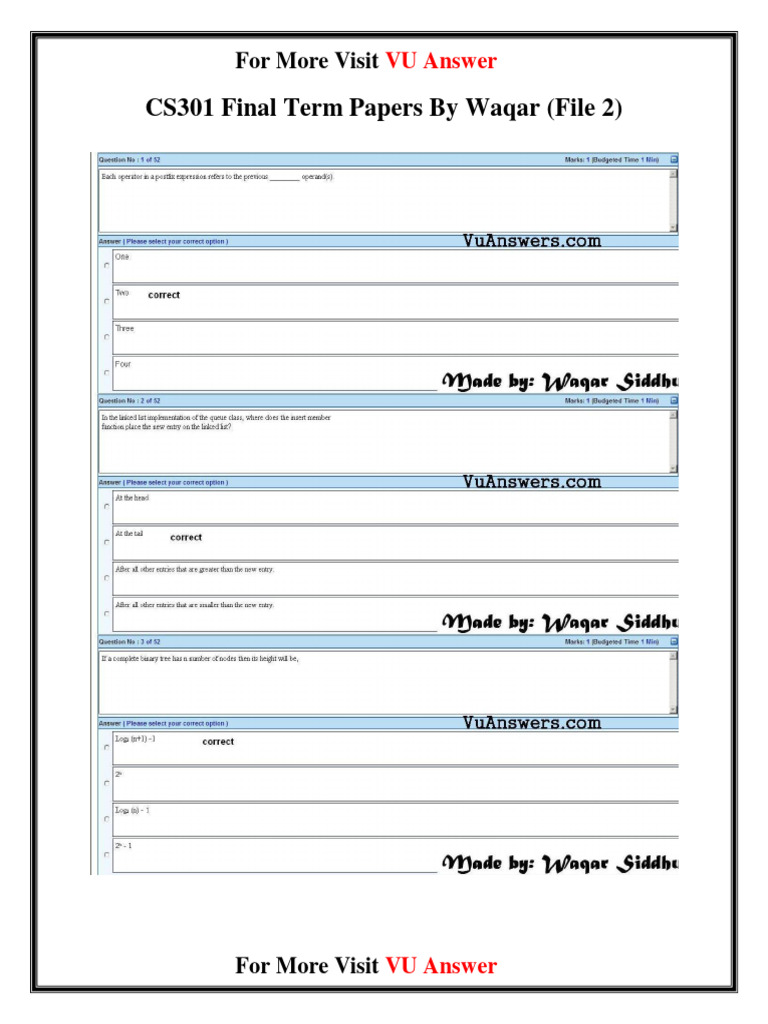 CS301 Final Term Papers by Waqar | PDF | Science & Mathematics