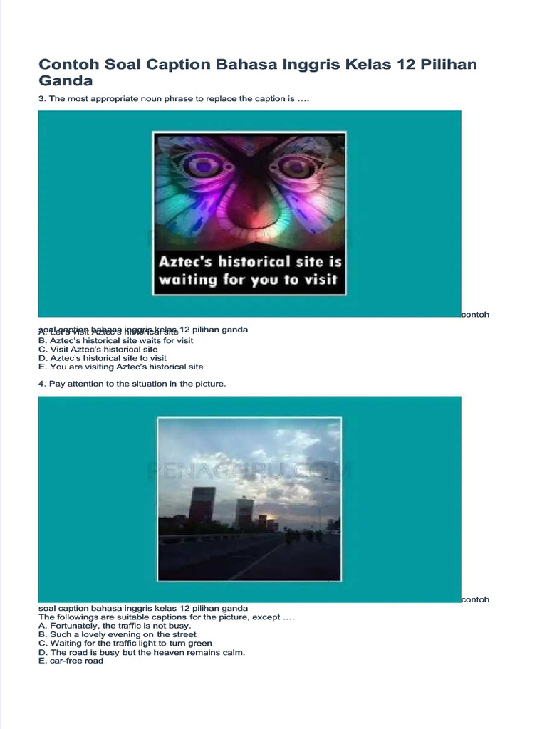 PDF Contoh Soal Caption Bahasa Inggris Kelas 12 Pilihan Ganda Pilihan - Compress | PDF | Food ...