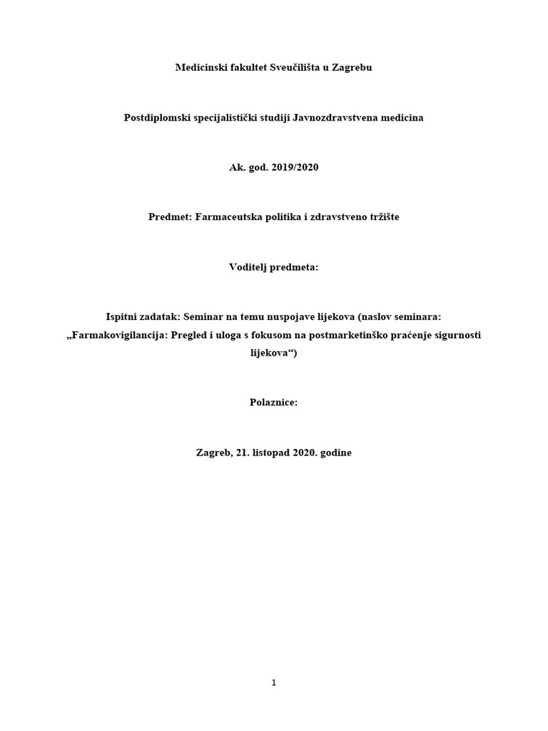 Ispitni Zadatak Pds JZM Farmaceutska Politika | PDF