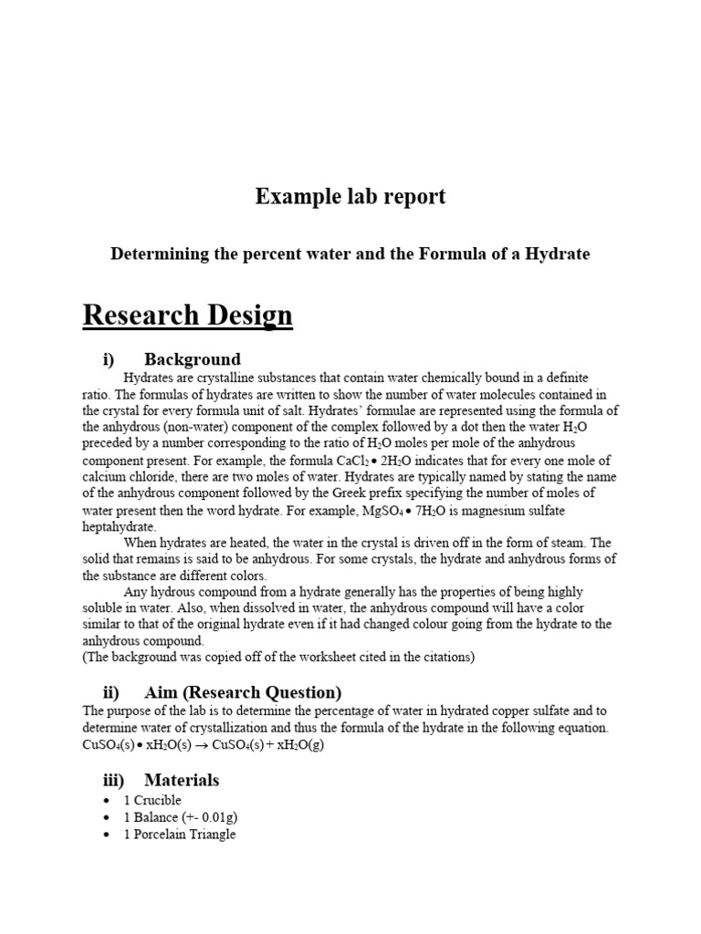 Example Lab Report | PDF | Mole (Unit) | Chemistry