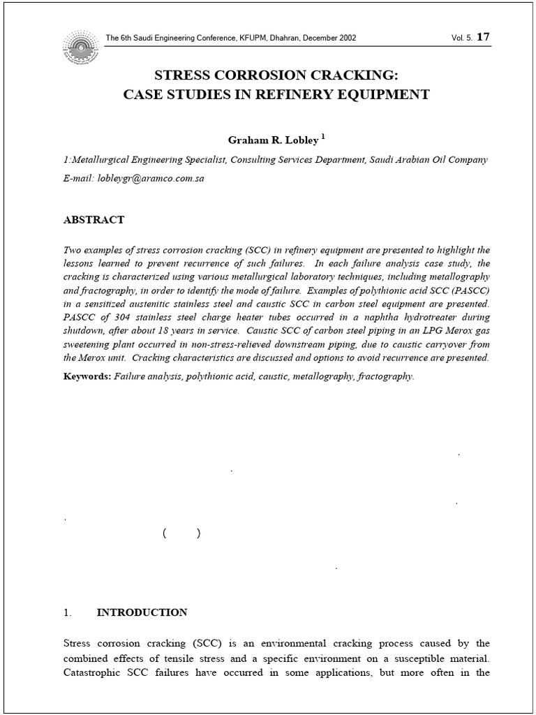Stress Corrosion Cracking | PDF | Stainless Steel | Corrosion