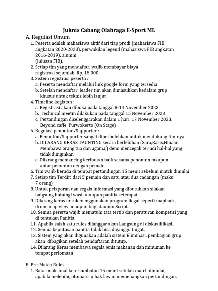 Bagan Dan Rundown Pertandingan Mobile Legends 2023 Fix | PDF