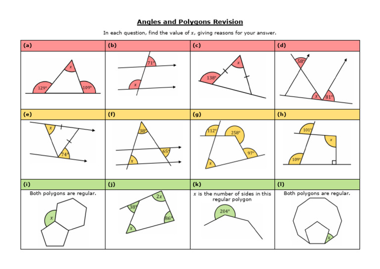 Angles and Polygons Revision Practice Grid | PDF