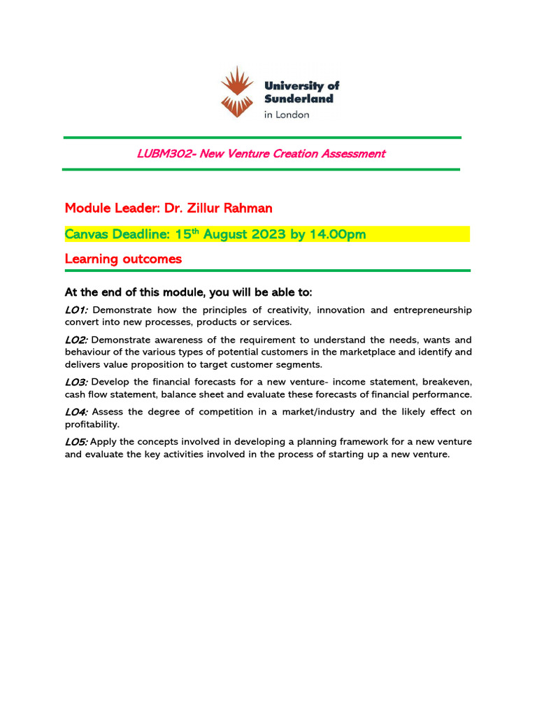 New Venture Creation Assessment Guide | PDF | Business Plan | Marketing