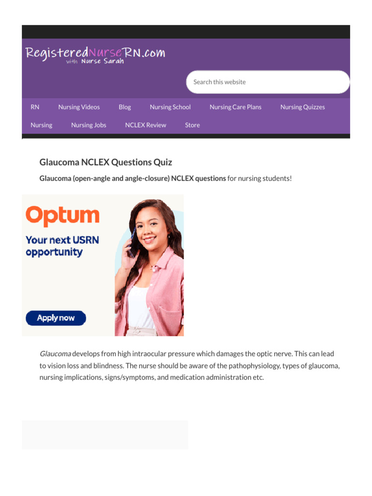 Glaucoma NCLEX Questions for Nurses | PDF | Glaucoma | Clinical Medicine