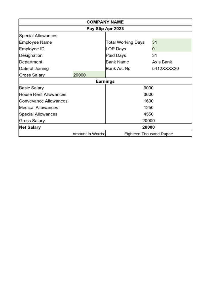 Salary Slip Without PF and ESI 2023 | PDF