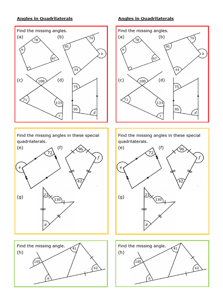 Angles in Quadrilaterals Practice Strips | PDF