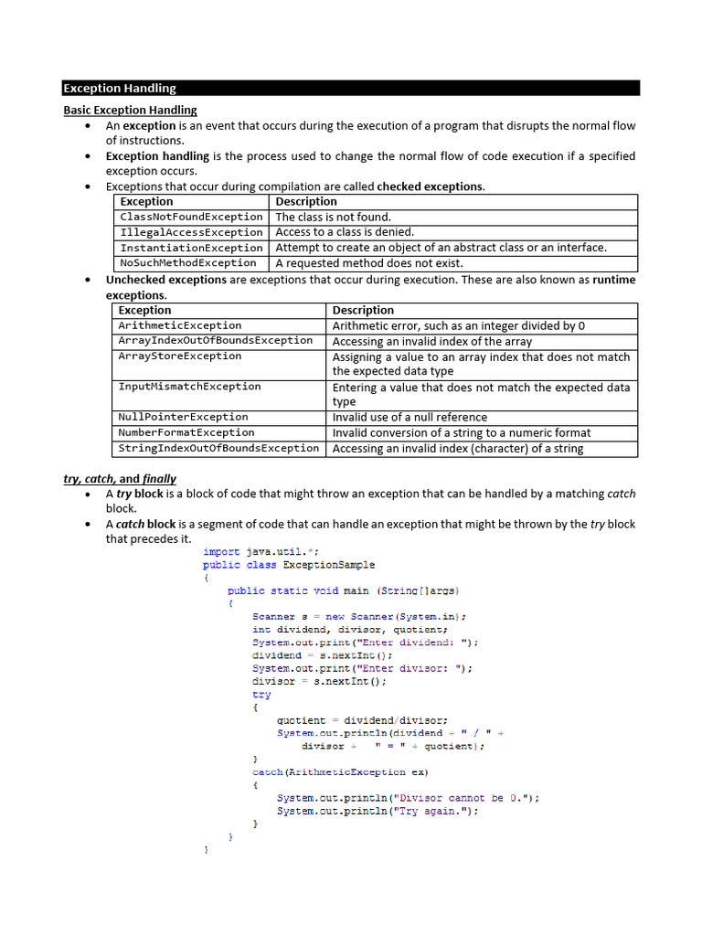 Exception Handling Pdf Computer Program Programming 4513