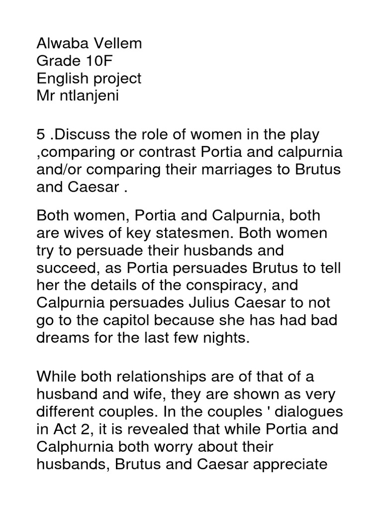 Portia vs. Calpurnia: Women's Roles in Julius Caesar | PDF | Mystery ...