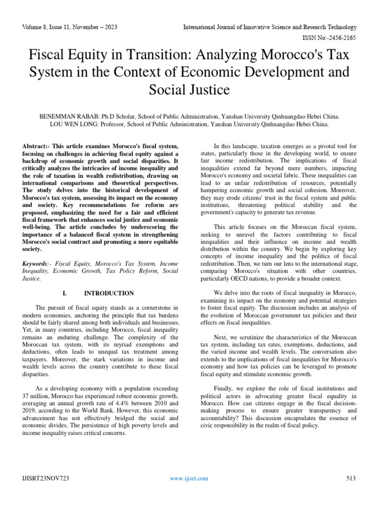 Fiscal Equity in Transition: Analyzing Morocco's Tax System in The ...