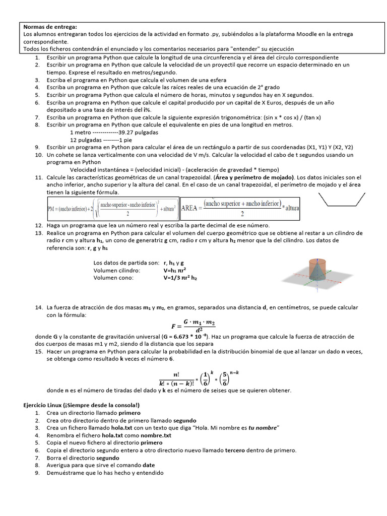 Programas Python y Ejercicios Linux | PDF | Velocidad | Geometría