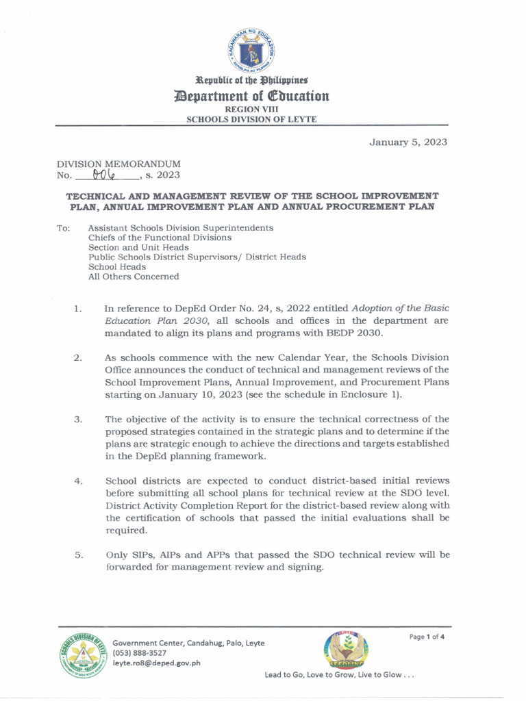 DM No. 006, S. 2022 - Technical and Management Review of The School ...