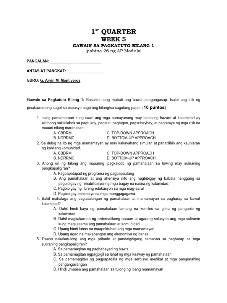 AP Quarter 1-Week 5-Gawain 1 | PDF