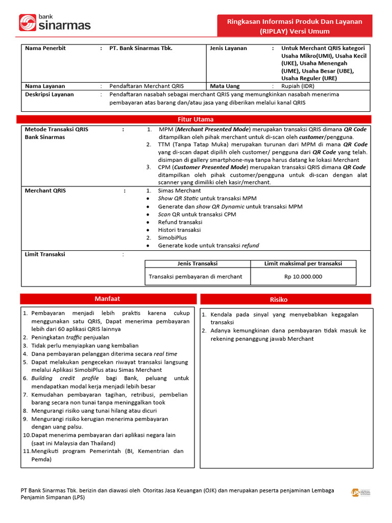 Panduan Merchant QRIS Bank Sinarmas | PDF