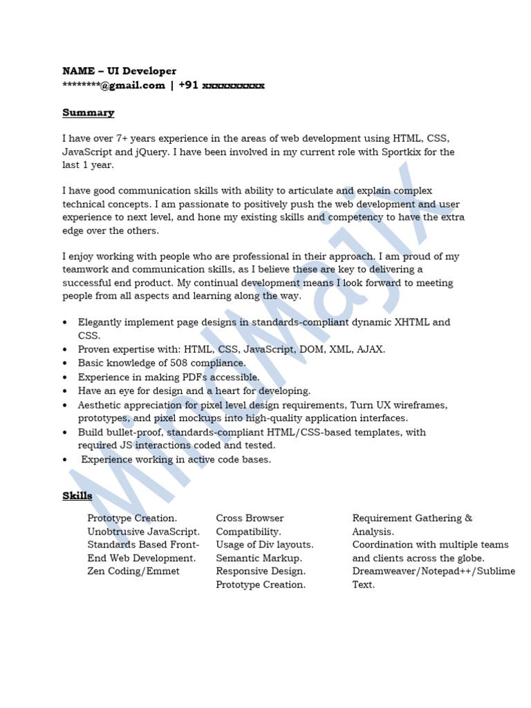 JavaScript Sample Resume 2 | PDF | Java Script | J Query