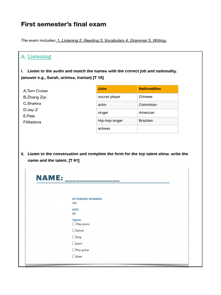 Four Corners 1 Final Exam Overview | PDF | Language Arts & Discipline