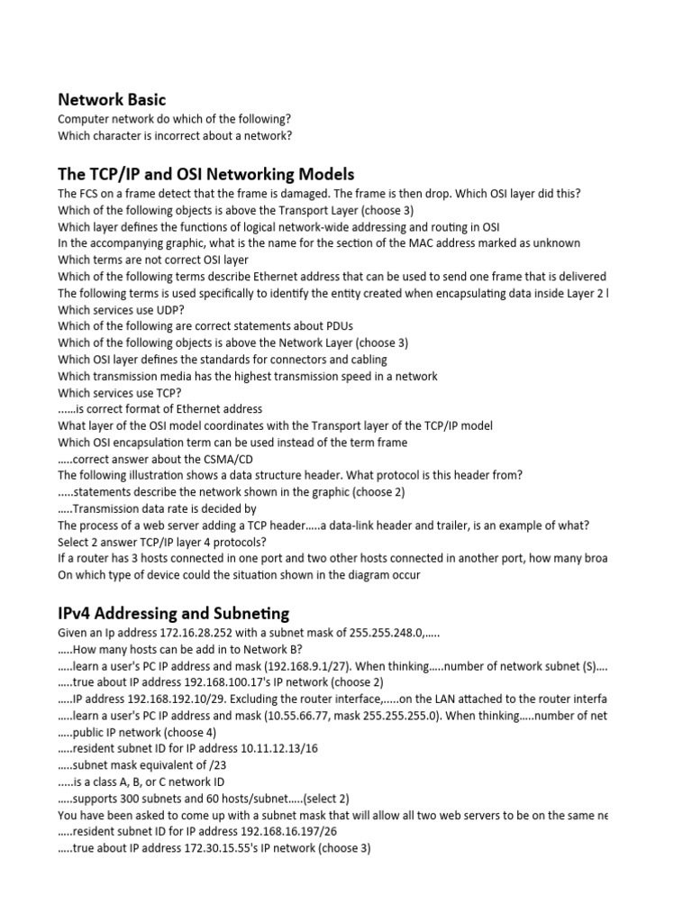 CCNA Test1 | PDF | Osi Model | Network Switch