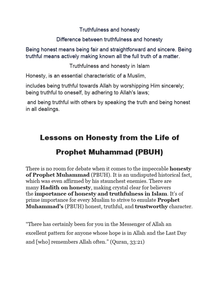 Lec6 Difference Between Truthfulness and Honesty | PDF | Muhammad ...