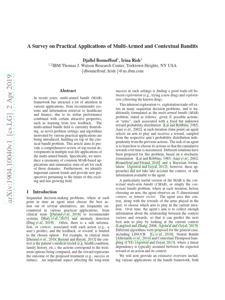 Bandit Problems | PDF | Machine Learning | Applied Mathematics Bandit Problems | PDF | Machine Learning | Applied Mathematics