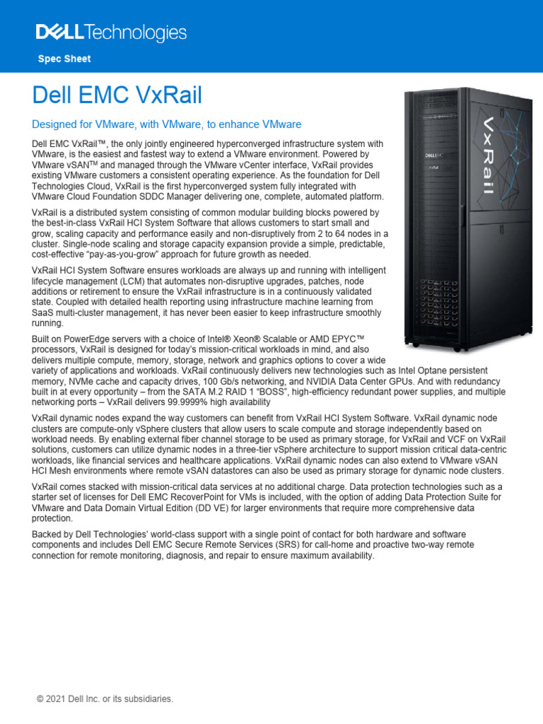 Dell h16763 Vxrail Spec Sheet | PDF | V Mware | Cloud Computing