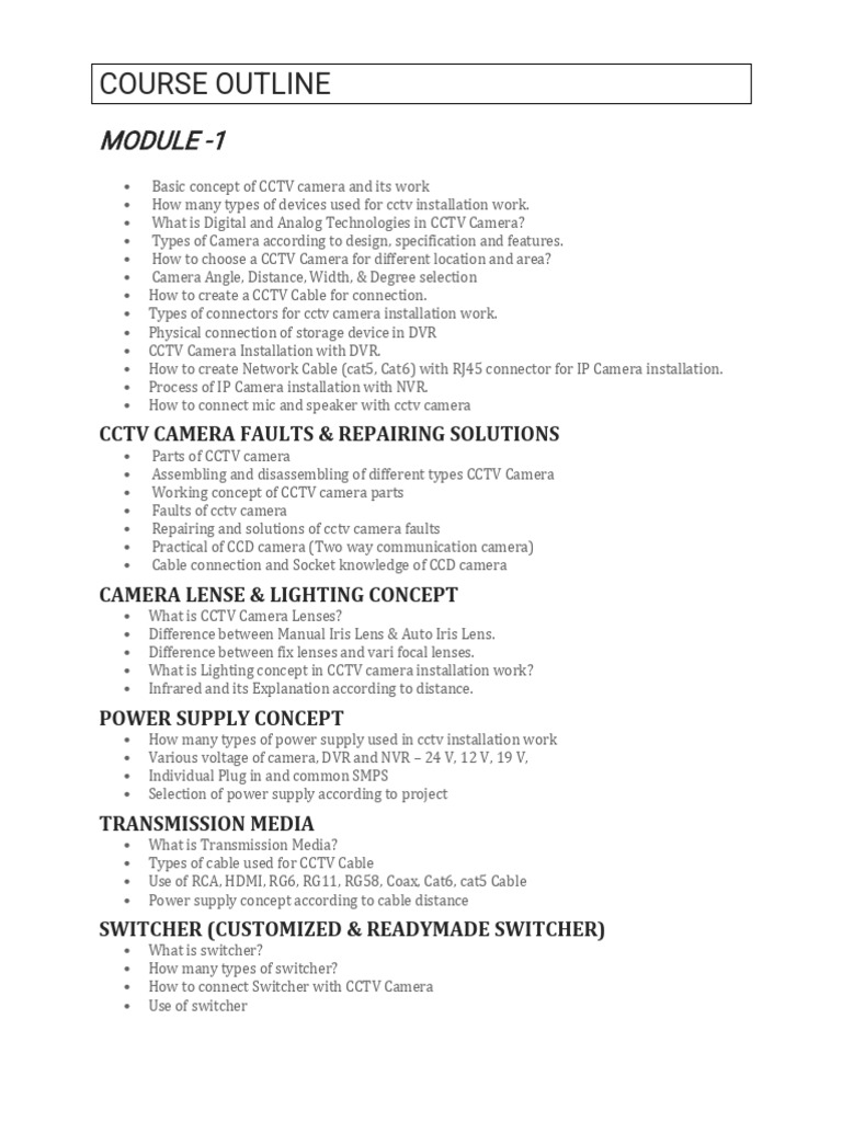 CCTV Course Outline | Download Free PDF | Camera | Digital Video Recorder