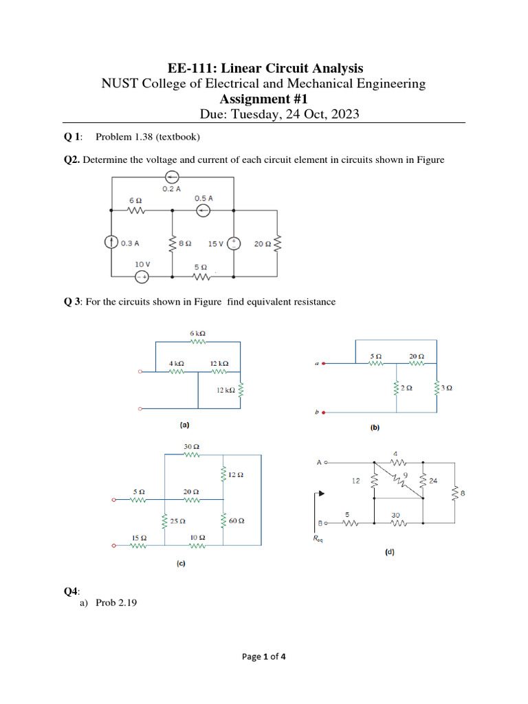 Assignment 1 | PDF | Electrical Network | Voltage