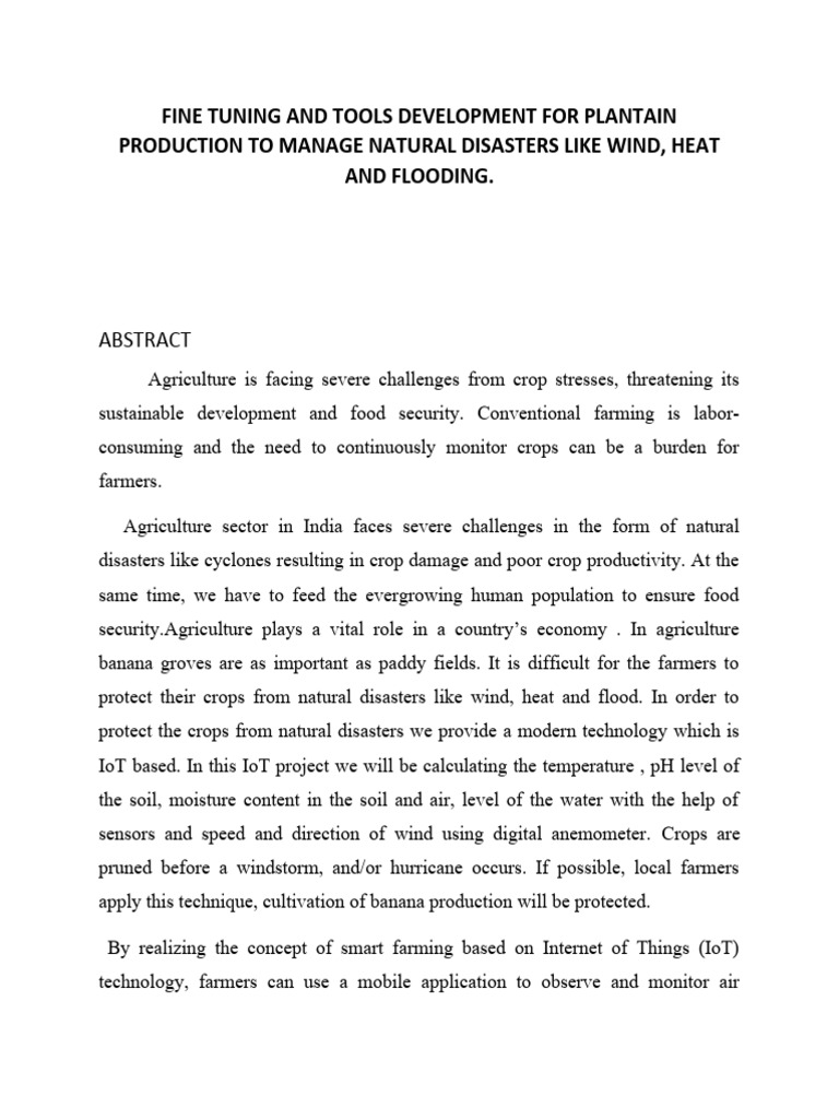 Fine Tuning and Tools Development For Plantain Production To Manage Natural Disasters Like Wind ...