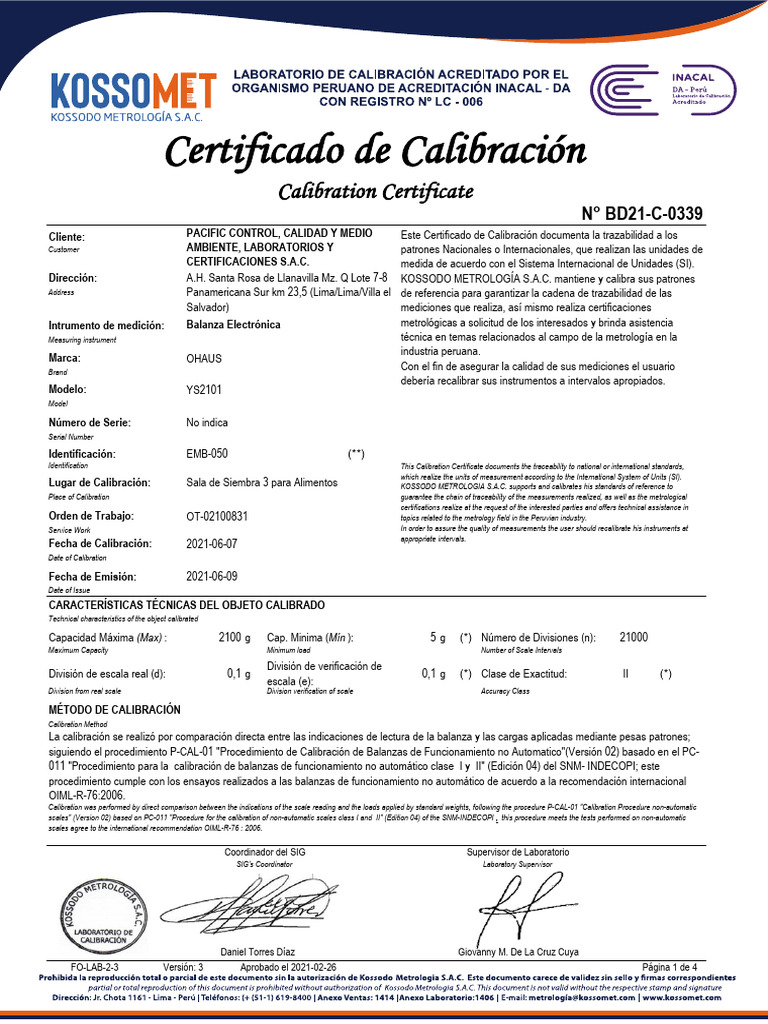 Bd21-C-0339 Pacific Control Balanza 2100 G Emb-050.Xlsm - Final | PDF ...