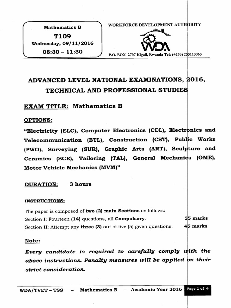 2016 T109 Mathematics B TVET | PDF
